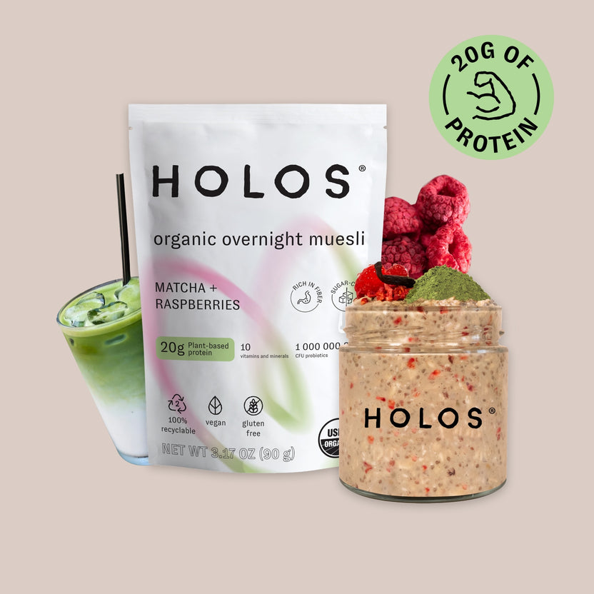 Matcha + Raspberries | Organic Protein Overnight Oats | HOLOS