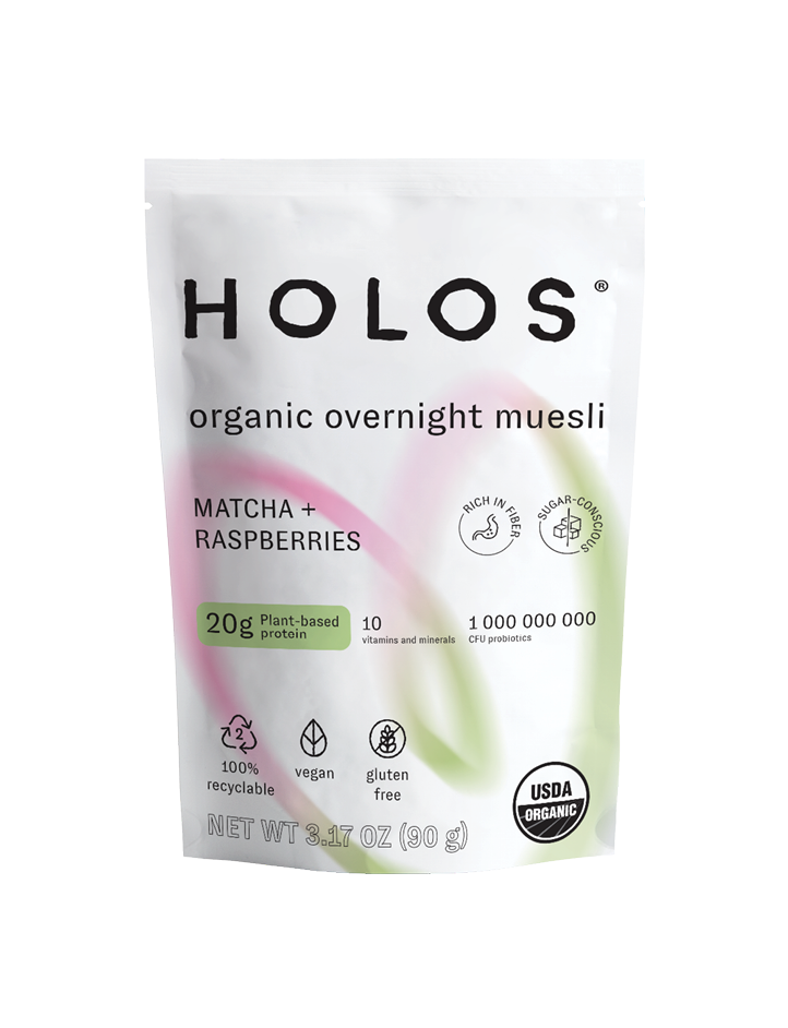 Matcha + Raspberries | Organic Protein Overnight Oats | HOLOS